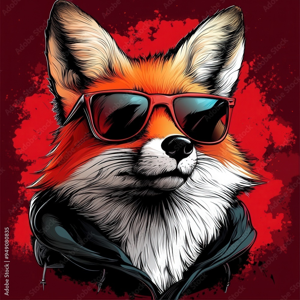 Red fox hipster in a circle frame game portrait, cartoon gaming or ...