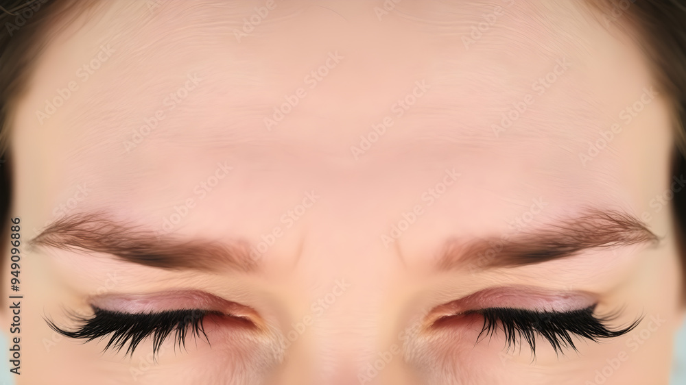 Woman's frown line wrinkles between eyebrows. Generative AI Stock ...