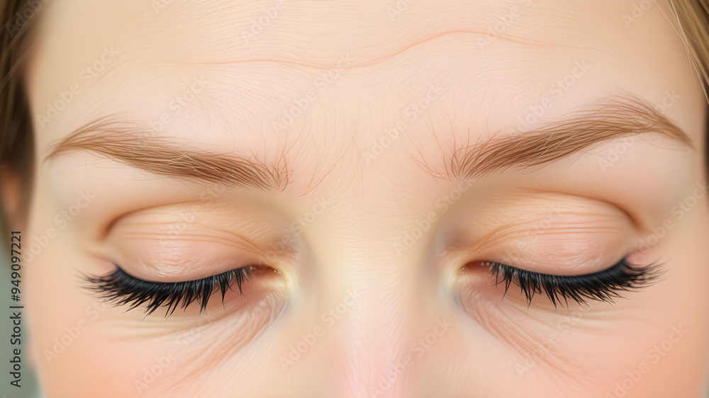 Woman's frown line wrinkles between eyebrows. Generative AI Stock ...