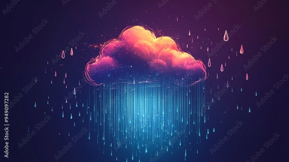 Stylized rain cloud with a few raindrops using just outlines and ...