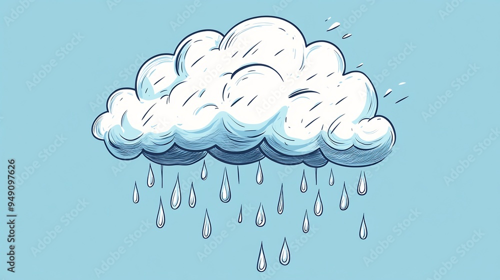 Stylized rain cloud with a few raindrops using just outlines and ...