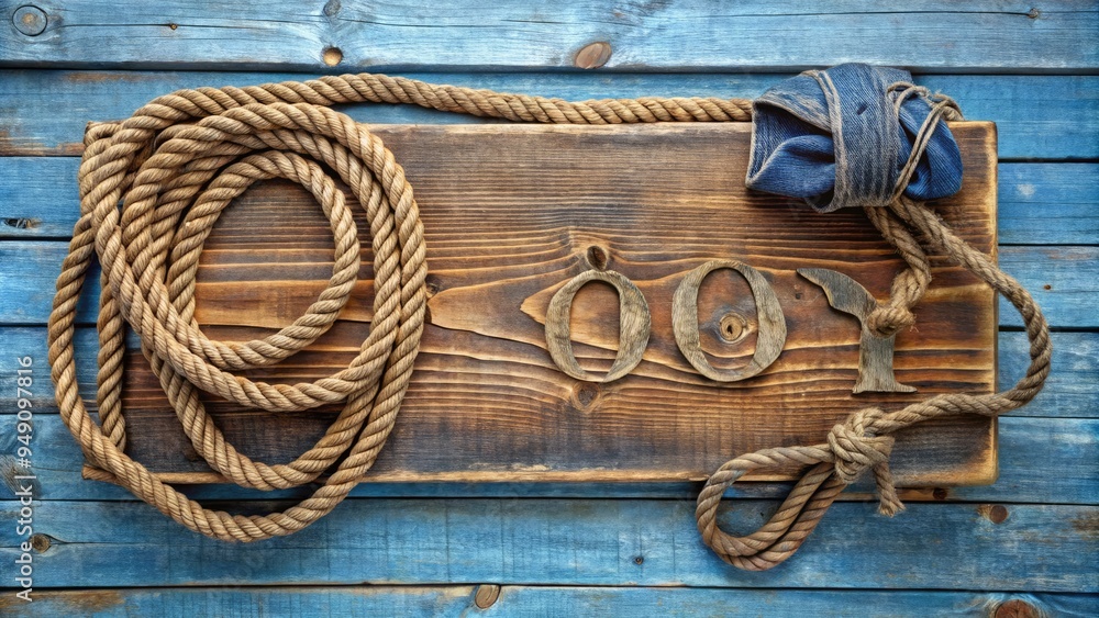 Rustic wooden sign with bold, distressed font and lasso rope accents ...