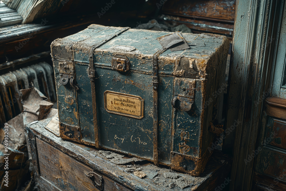 Dusty imprints of old objects left behind in a forgotten attic ...