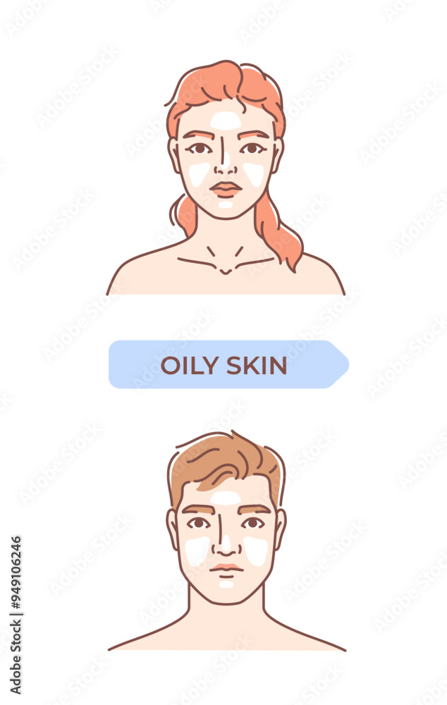 Skin condition infographics. Man and woman with oily skin. Problems and ...