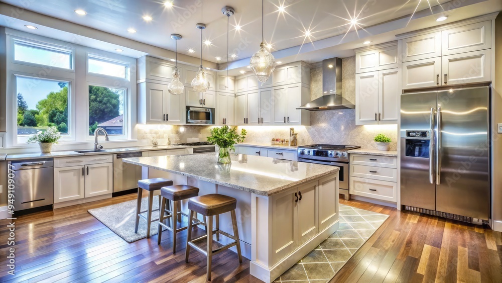 Sparkling clean kitchen with organized countertops, shiny appliances ...