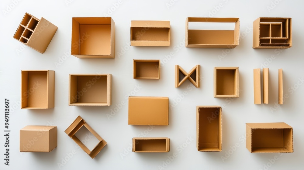 Different cardboard shipping boxes of various sizes and shapes are ...