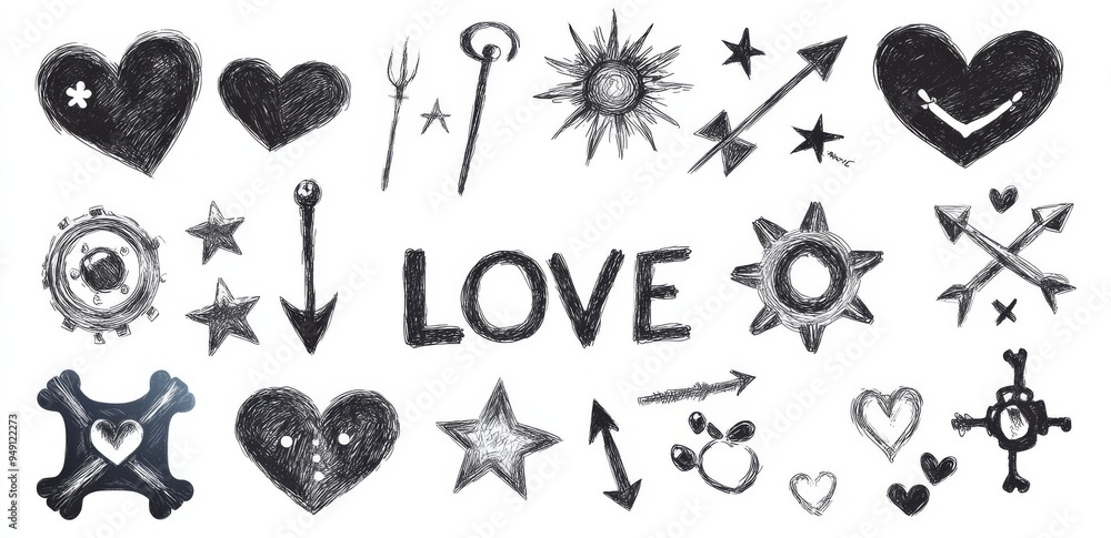 Y2K emo punk grunge set elements. Banners with brush strokes with ...