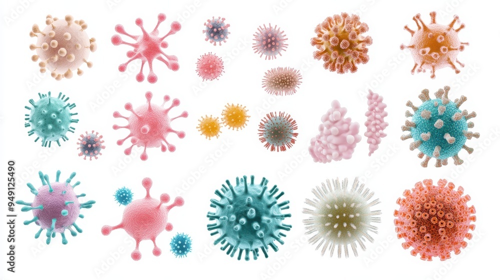 Various microbial pathogen cells exhibit unique forms and colors ...