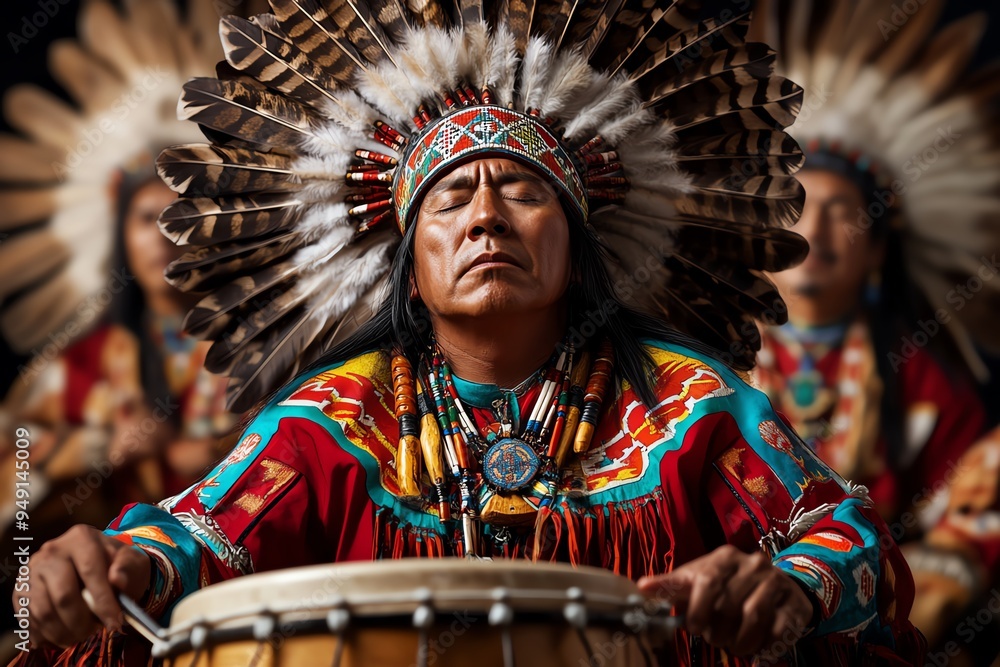 Native American Day with traditional music and instruments, depicted in ...