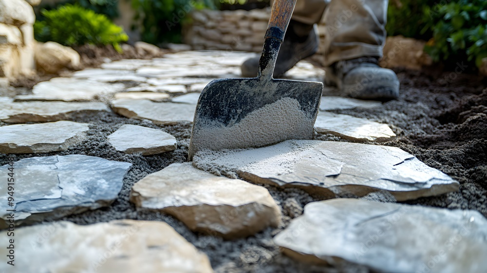 Detailed view of excess sand being carefully removed from a stone ...