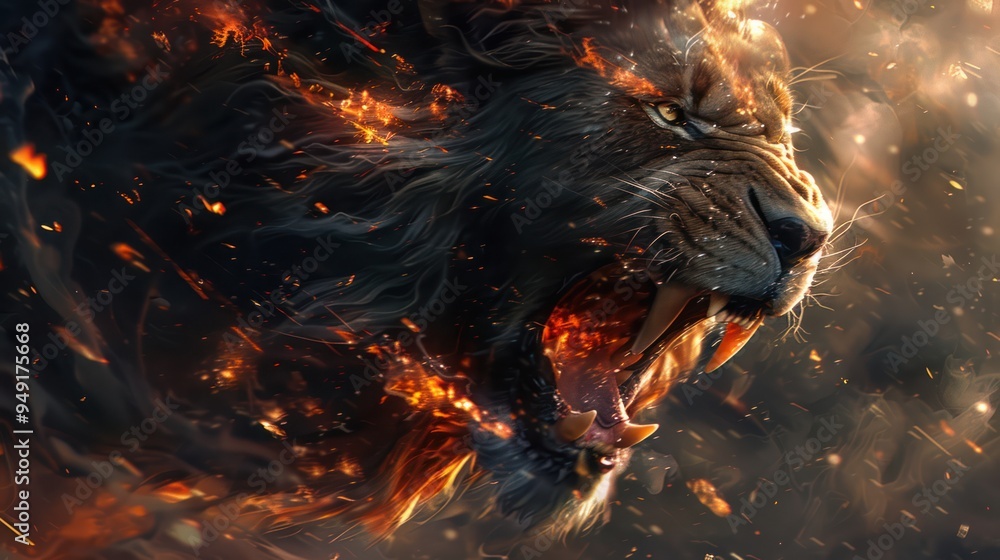 Roaring Lion in Aggressive Mood - Majestic Beast with Fierce Expression ...