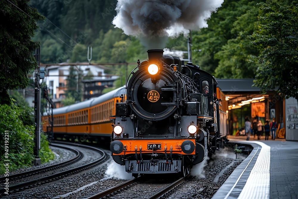 Steam train with a historic feel, captured in a photo where the train ...