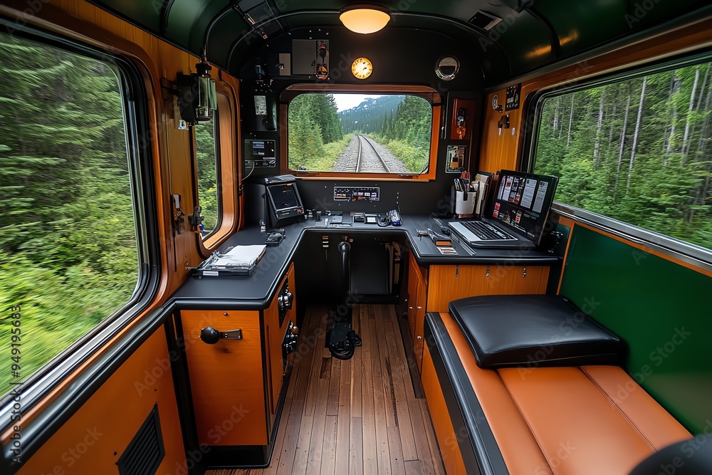 Steam train with a view from the conductor cabin, captured in a photo ...