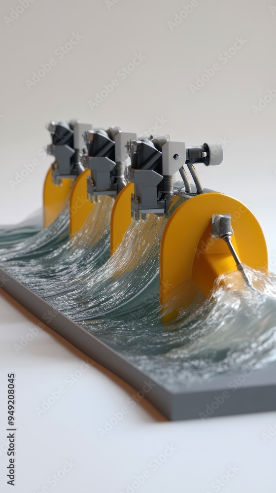 A wave energy power plant captures ocean waves with floating devices ...