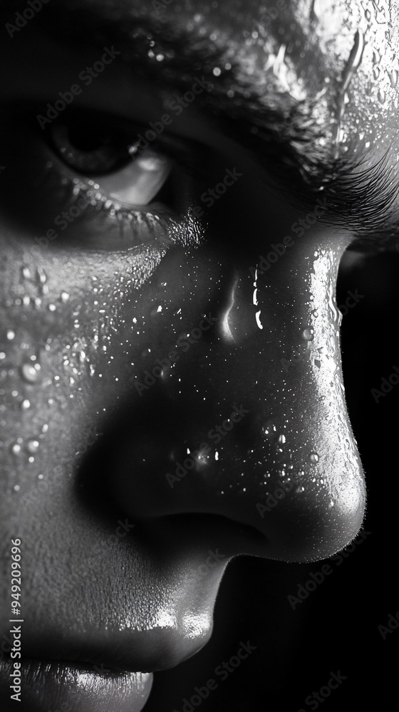 Grit and Determination: A black and white close-up portrait of a man's ...