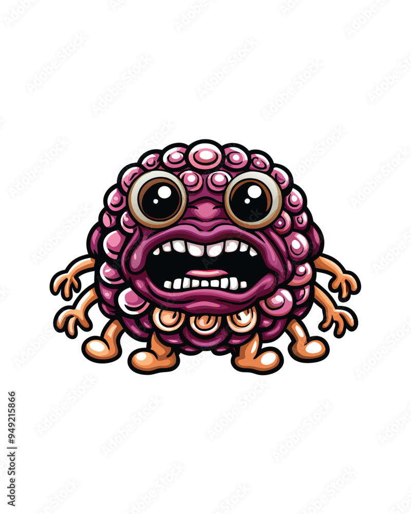 A cartoon purple squishy blob monster with multiple eyes and a toothy ...
