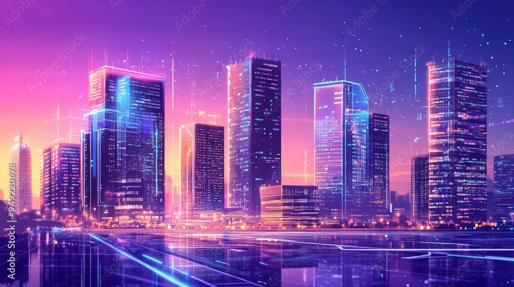 scene of tech district with modern, high-tech buildings, tech startups ...