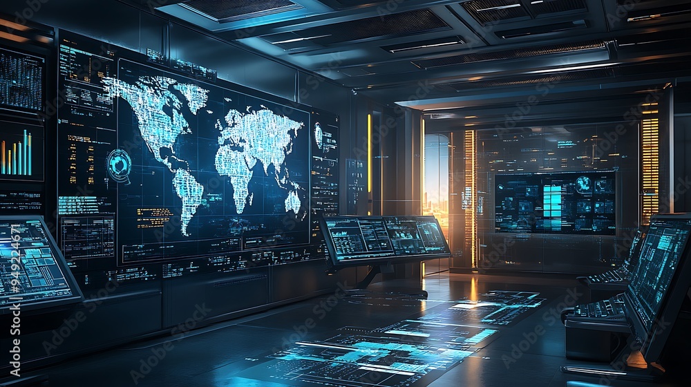 High-Tech Supply Chain Control Room with Real-Time Monitoring and AI ...