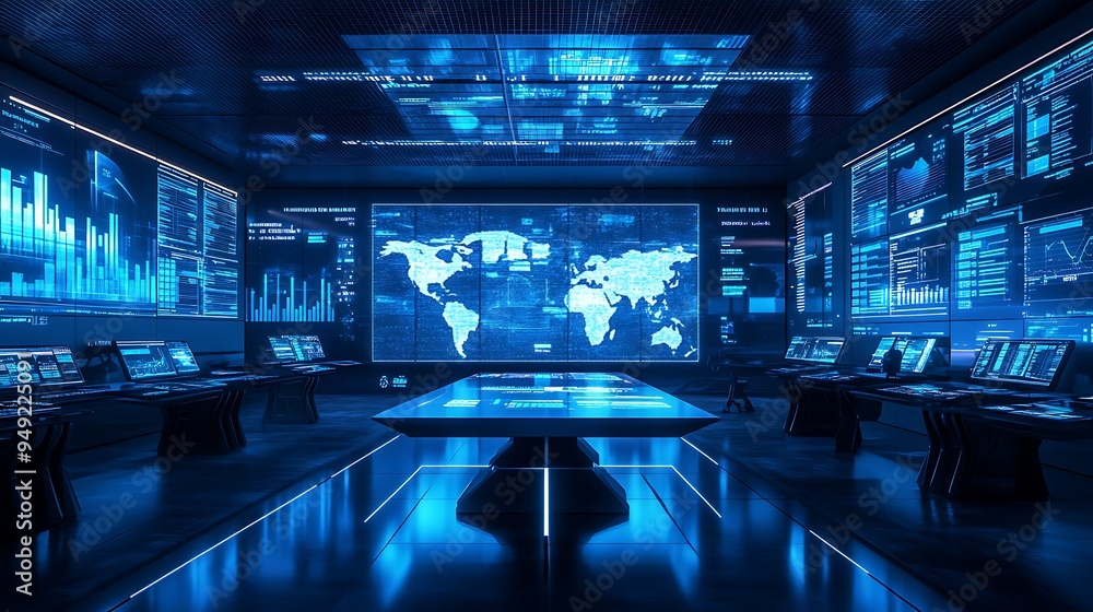 High-Tech Supply Chain Control Room with Real-Time Monitoring and AI ...