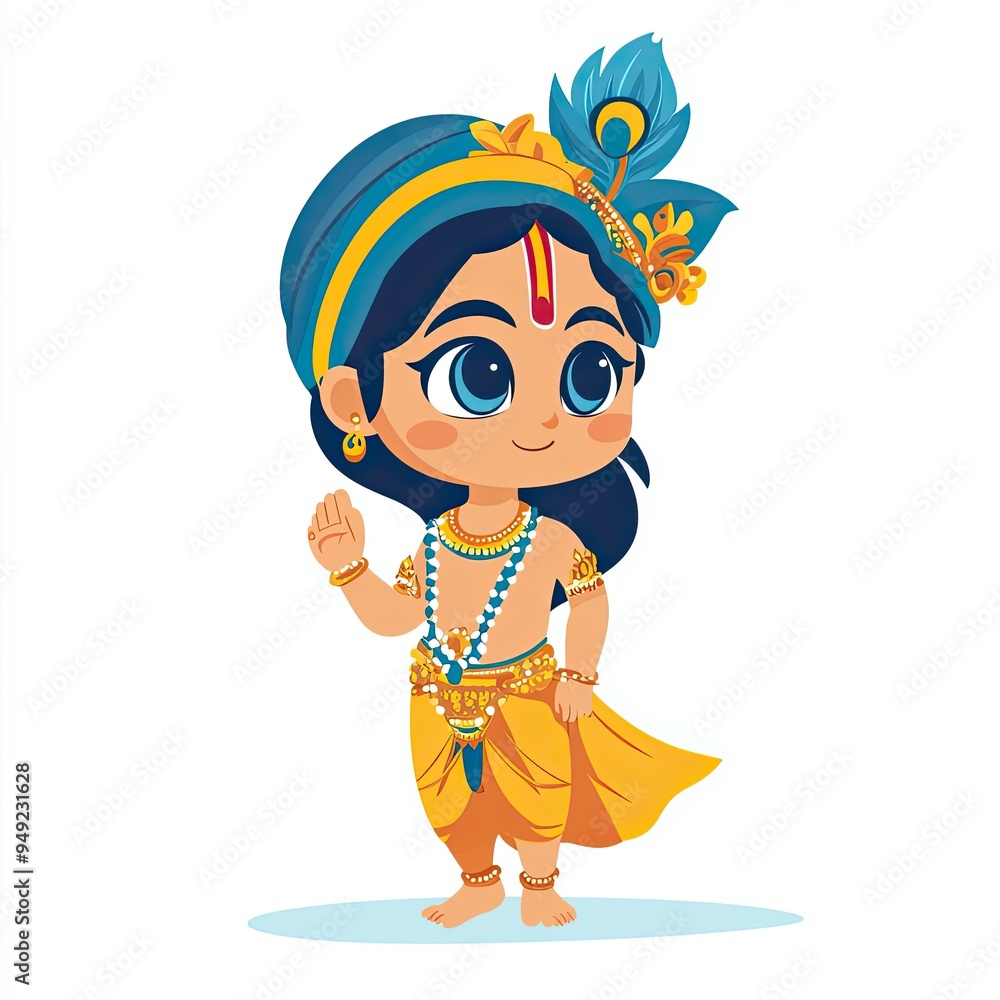 Cartoon Illustration of Krishna with a Peacock Feather Stock ...