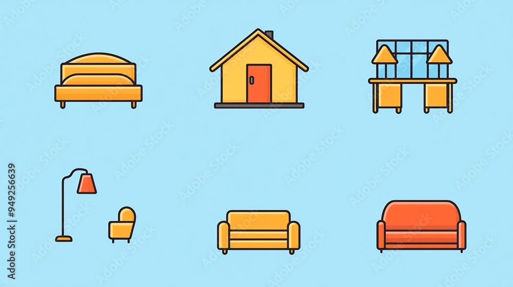 Minimalist Home Icons Icons representing different parts of home house ...