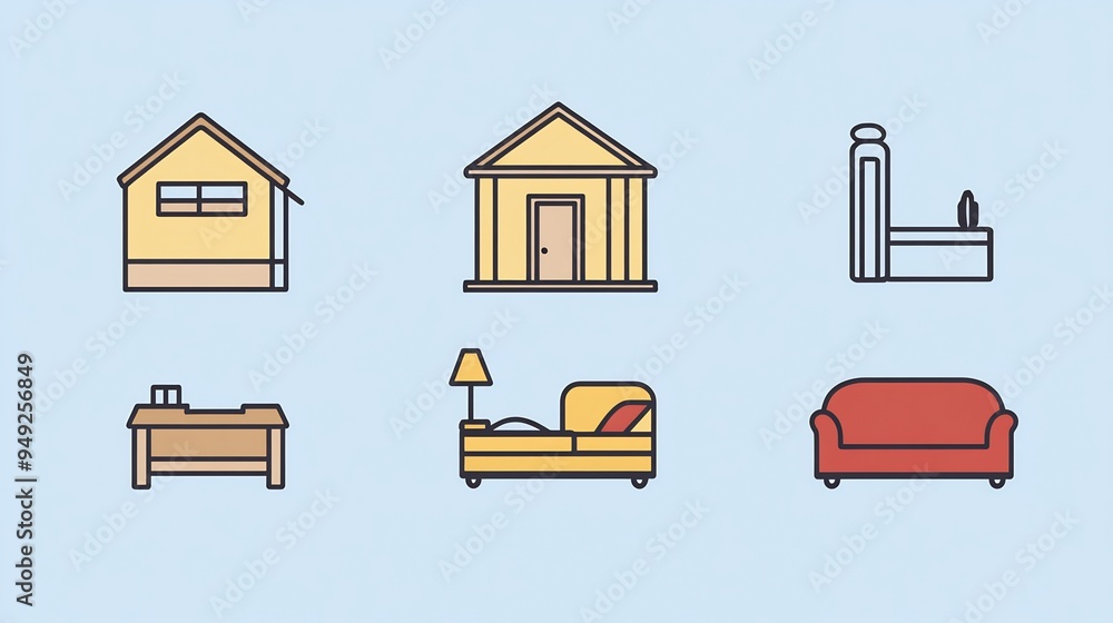 Minimalist Home Icons Icons representing different parts of home house ...