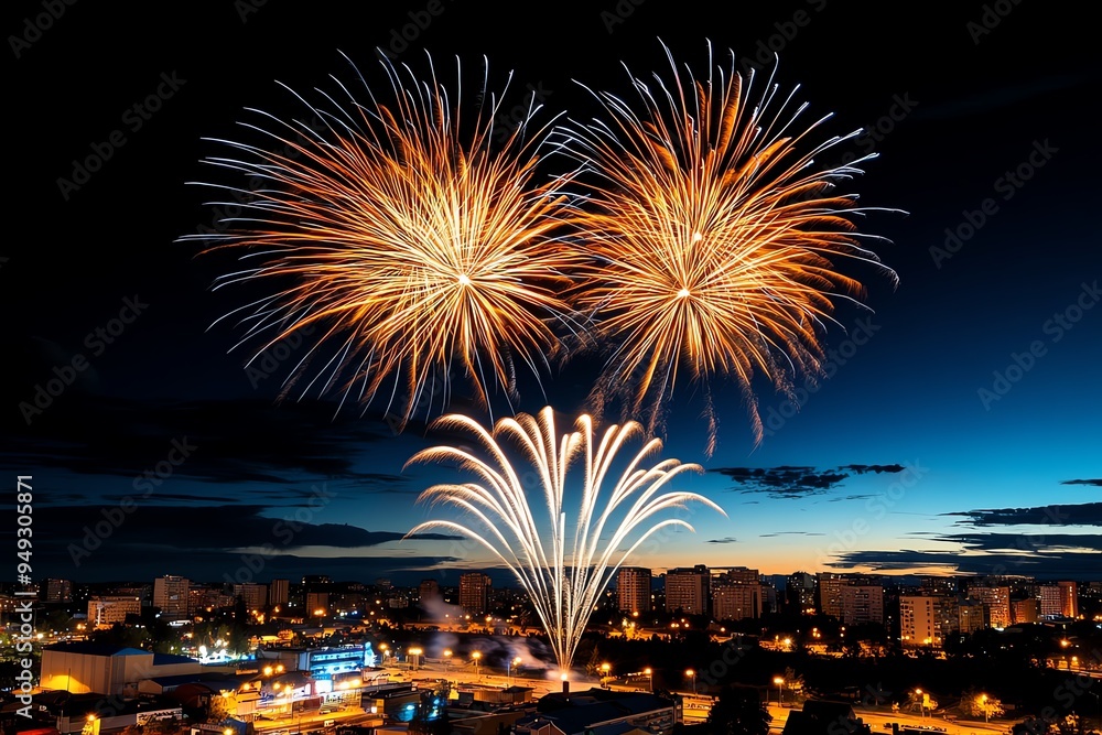 Constitution Day with a patriotic fireworks display, illustrated in a ...