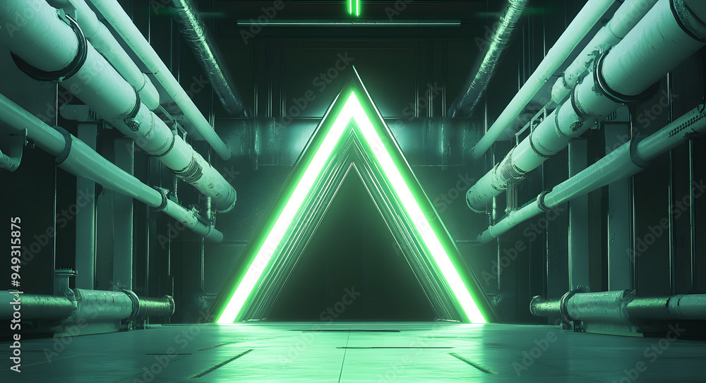 A Triangular Portal in the Center of an Empty Dark Sci-Fi Environment ...