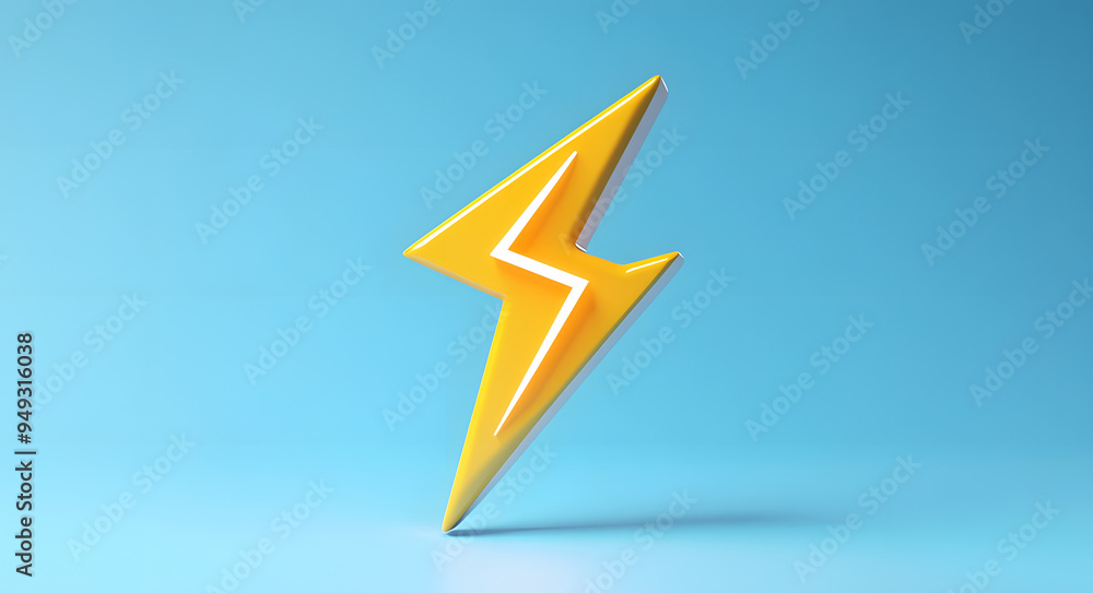 Yellow Neon Lightning Bolt Icon on a Blue Background, Symbolizing Power ...
