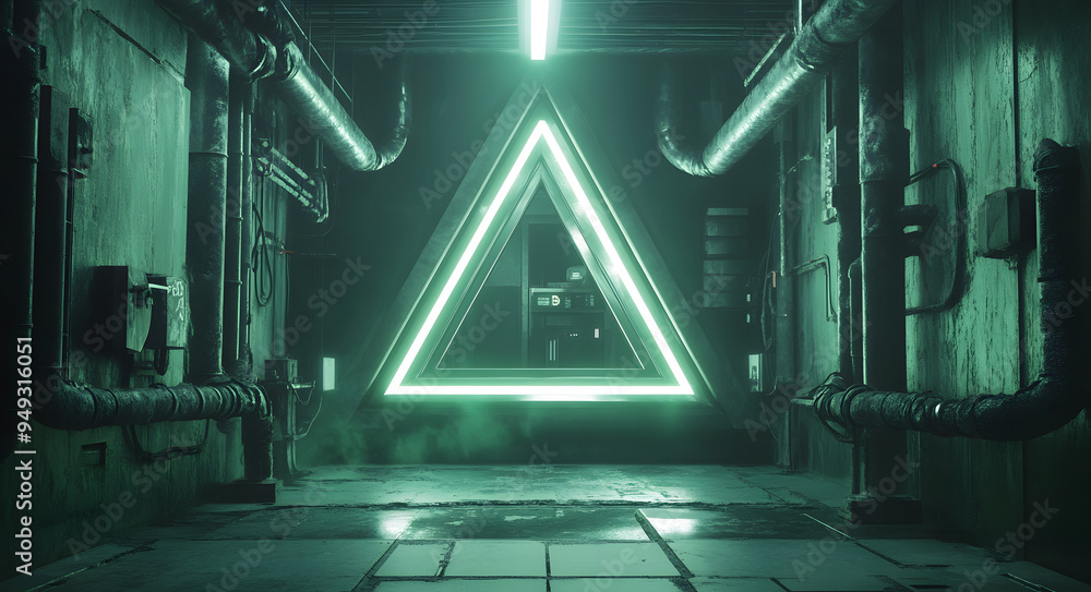 A Triangular Portal in the Center of an Empty Dark Sci-Fi Environment ...