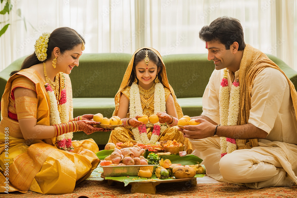 Indian Family Celebrating Ganesha Chaturthi with Grandmother, Mother ...