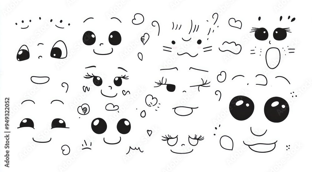 Cute, kawaii doodle clip art with various expressions and emotions of ...