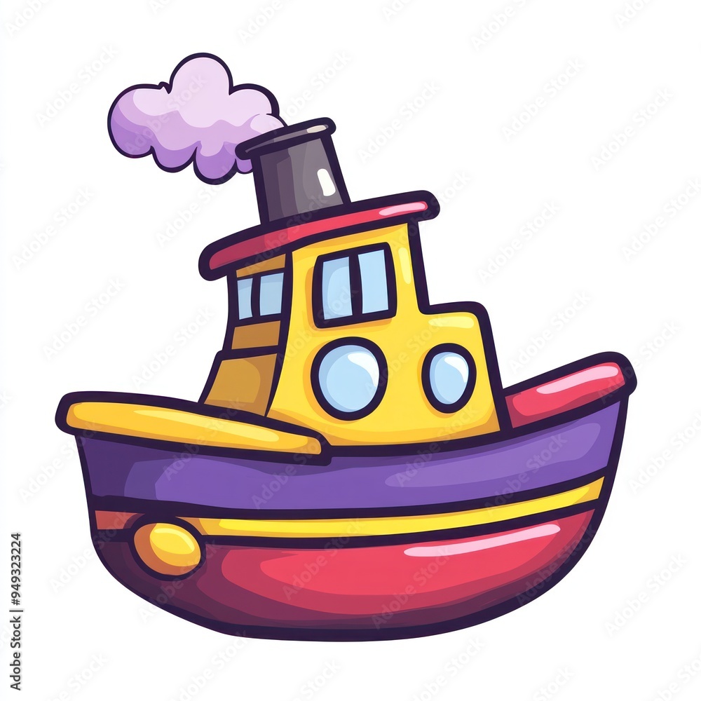 Cartoon Illustration of a Yellow and Red Boat with a Purple Hull Stock ...