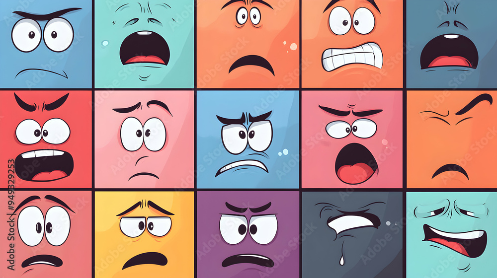 Colorful cartoon faces with different emotions, including happy, sad ...