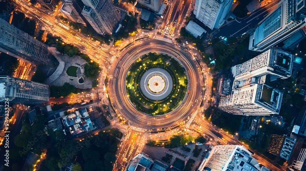 Photograph of a city roundabout with IoT enabled traffic systems for ...
