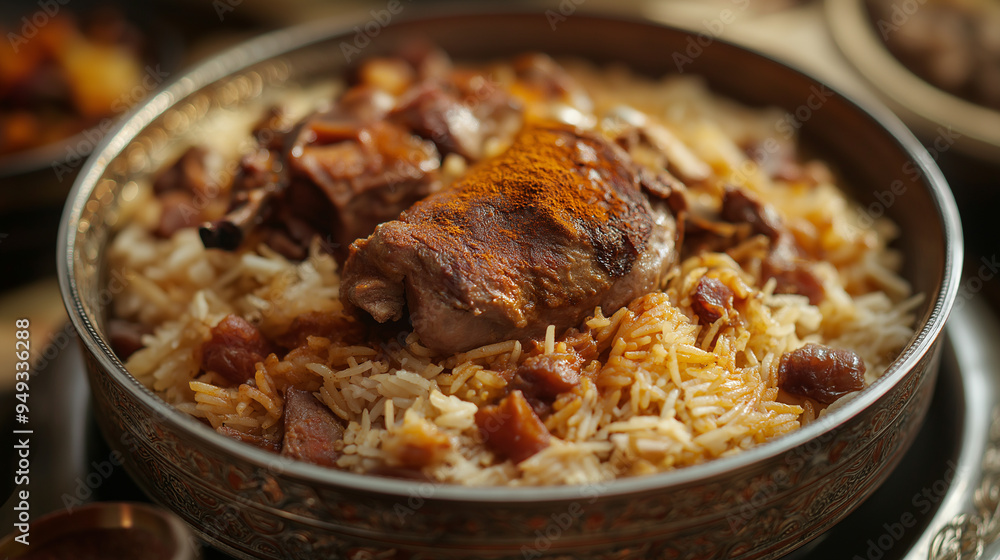 Kabsa close-up, showcasing a savory rice and meat dish from Saudi ...
