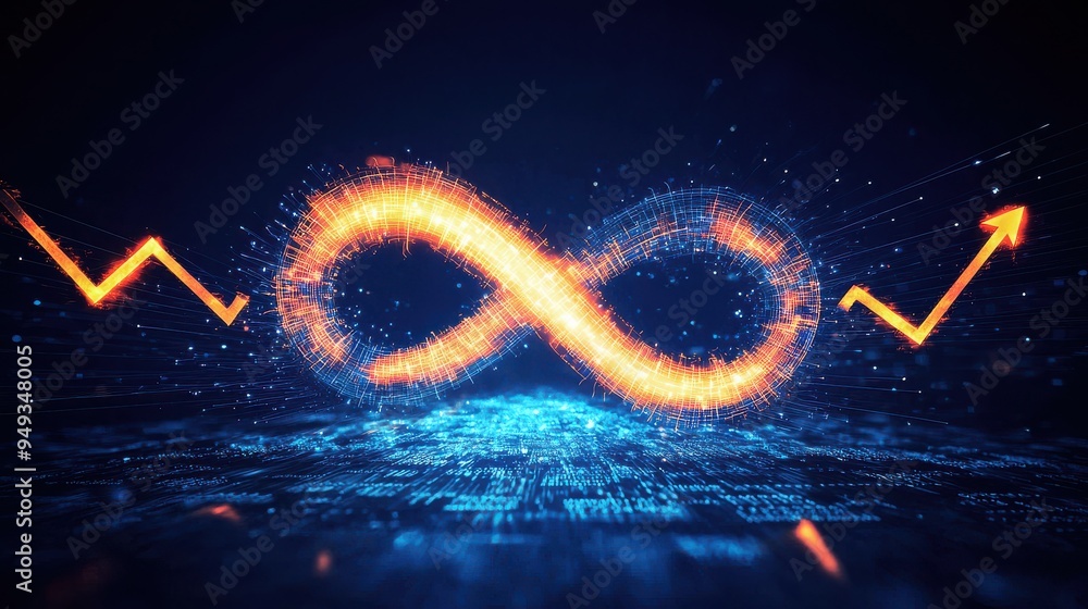 Abstract digital illustration of infinity symbol with glowing lines and ...