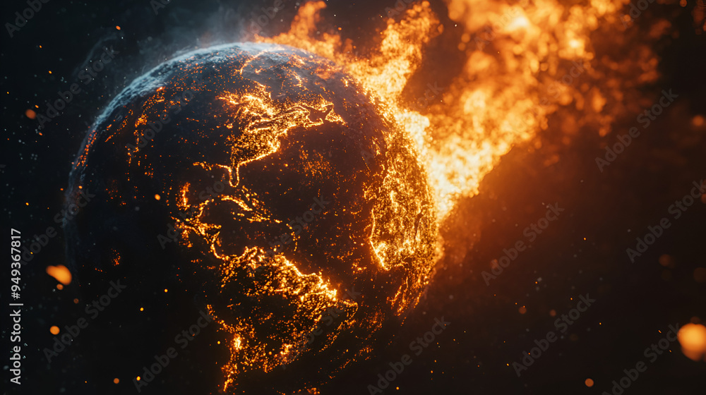 mundo el planeta tierra quemandose e incendiado daño ambiental desastre ...