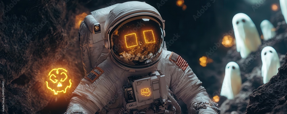 Astronaut discovering an ancient alien tomb on a distant planet, with ...