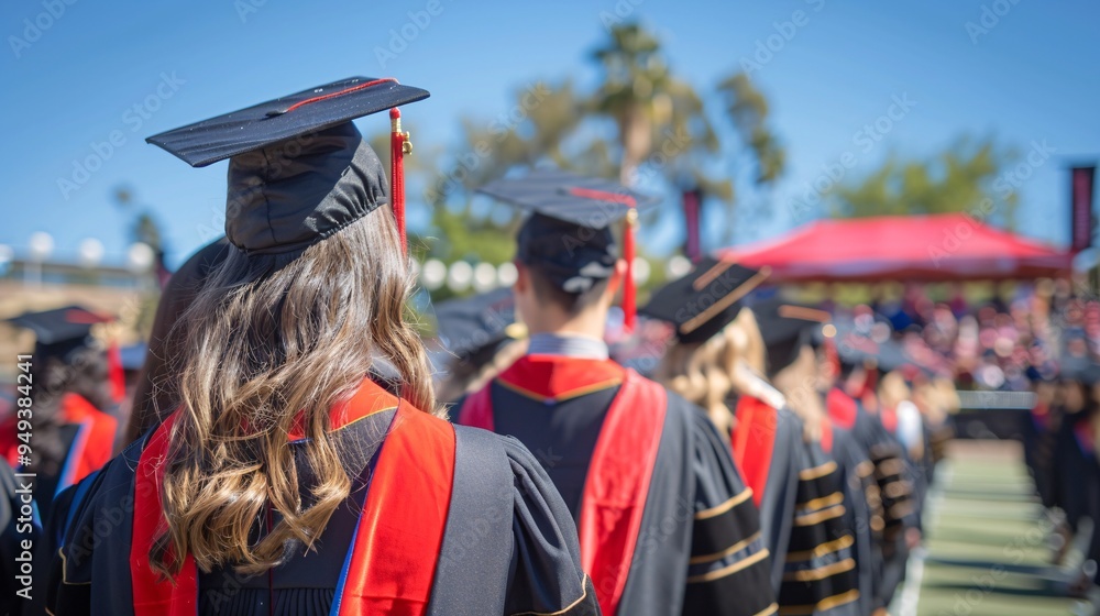 07231249 11. Rear view of a group of university graduates wearing ...