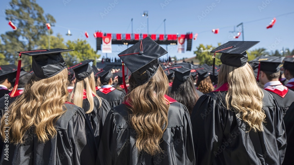 07231249 11. Rear view of a group of university graduates wearing ...