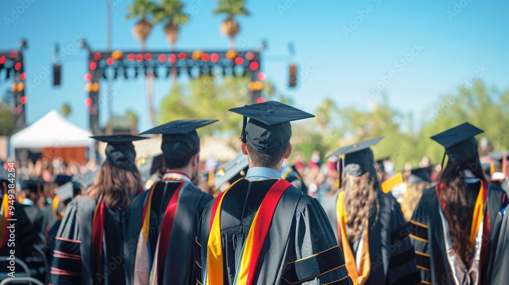 07231249 11. Rear view of a group of university graduates wearing ...