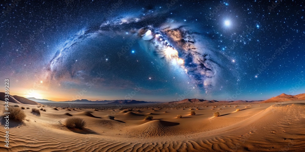 Foto de 360 degree starry night sky texture over desert landscape ...