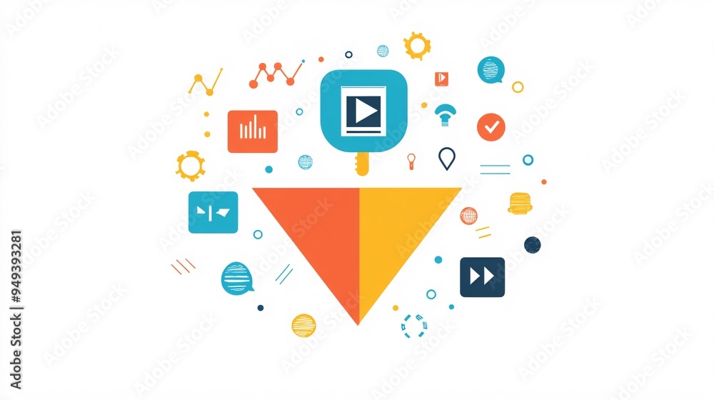 minimalist vector, digital marketing funnel, various stages of a ...