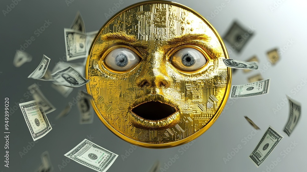 Golden Coin Character with Dollar Signs Popping Out of Its Eyes and ...