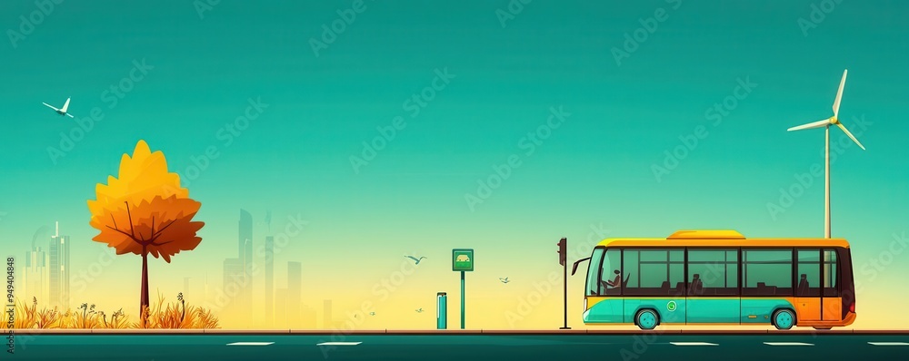Low-emission transportation hub flat design side view, green mobility ...