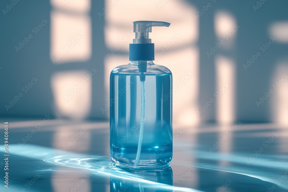 A floating bottle of hand sanitizer with the pump 852 bottle, soap ...