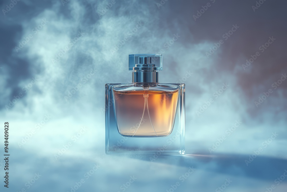 A floating bottle of perfume with a slight mist ag 822 glass, bottle ...