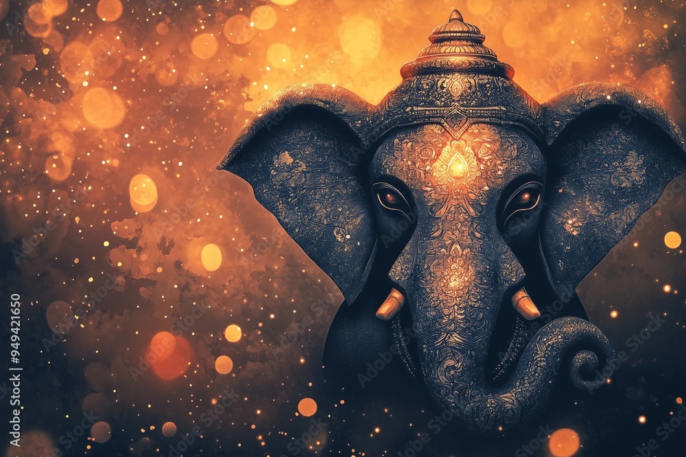 Modern Interpretation of Ganesh Face Icon in Metallic Textures with ...