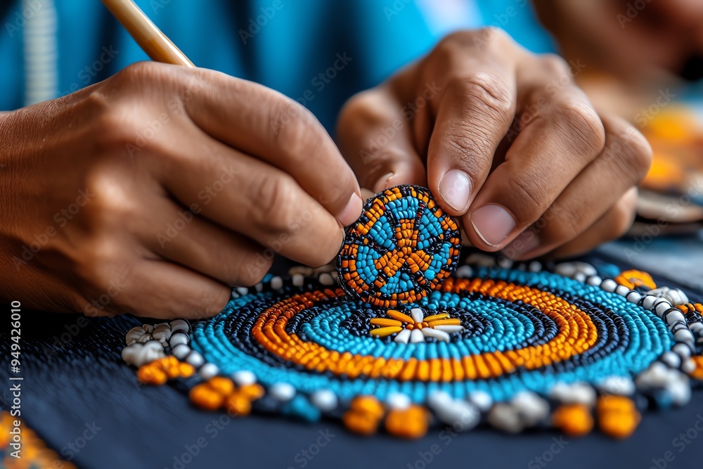 Native American Day with traditional beadwork crafting, illustrated in ...